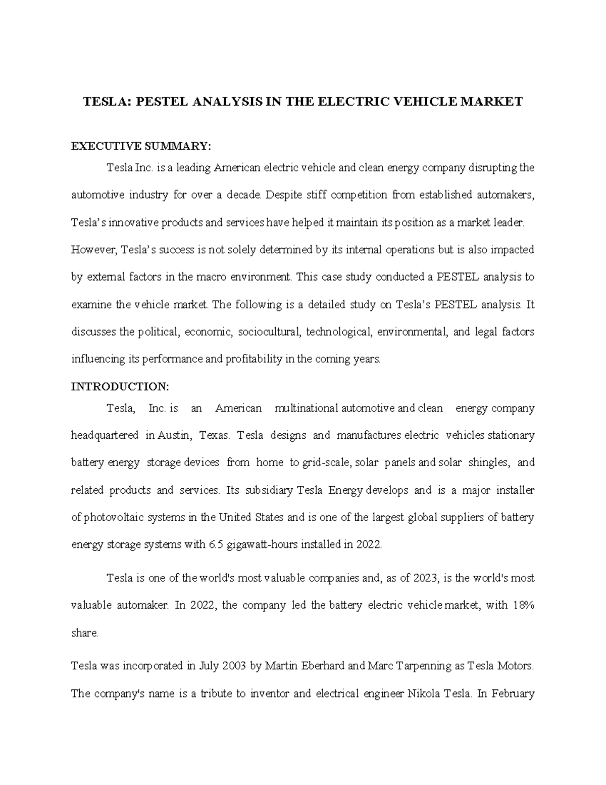 Tesla Pestel Analysis in the Electric Vehicle Market- Christine Joy ...