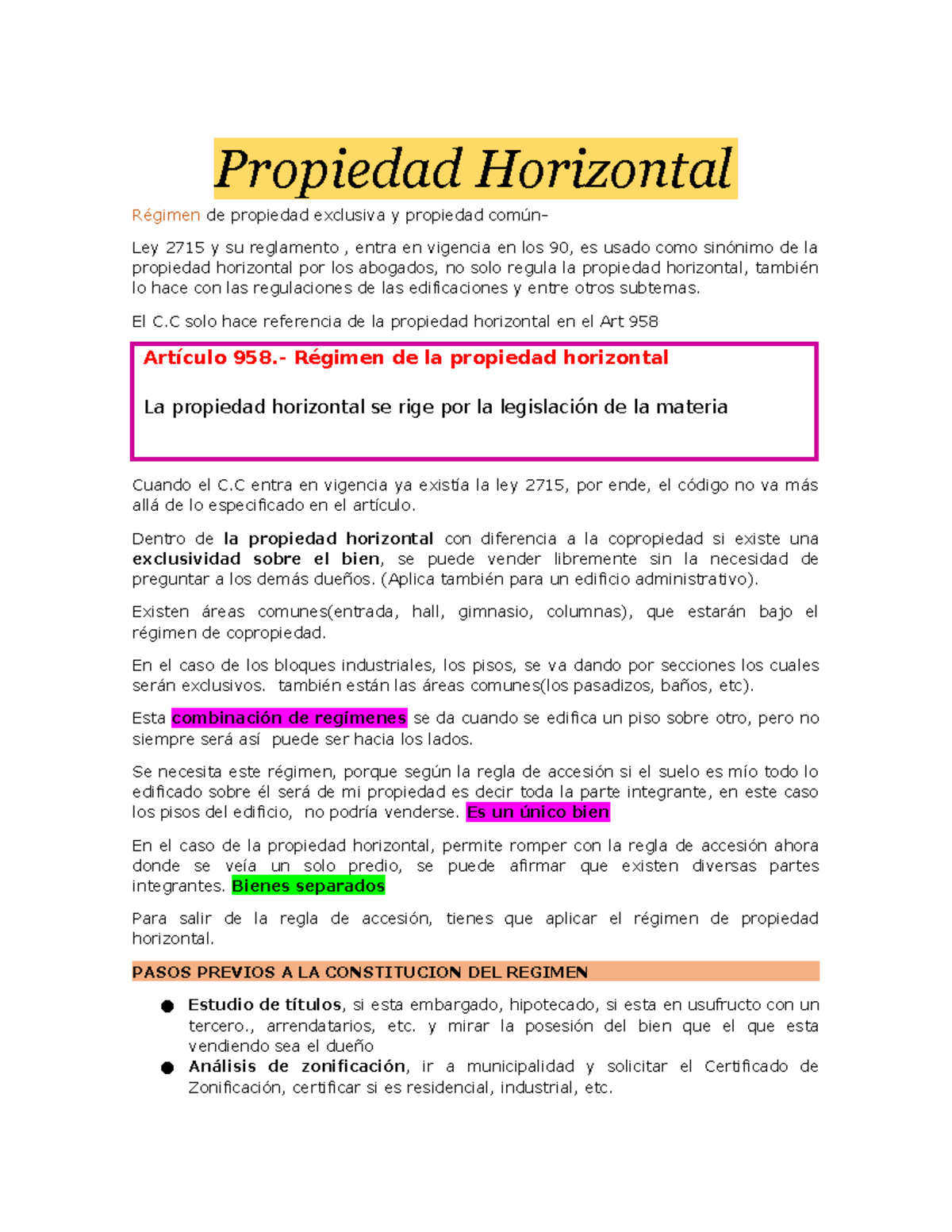 Clase 15- Propiedad Horizontal - Propiedad Horizontal Régimen de ...