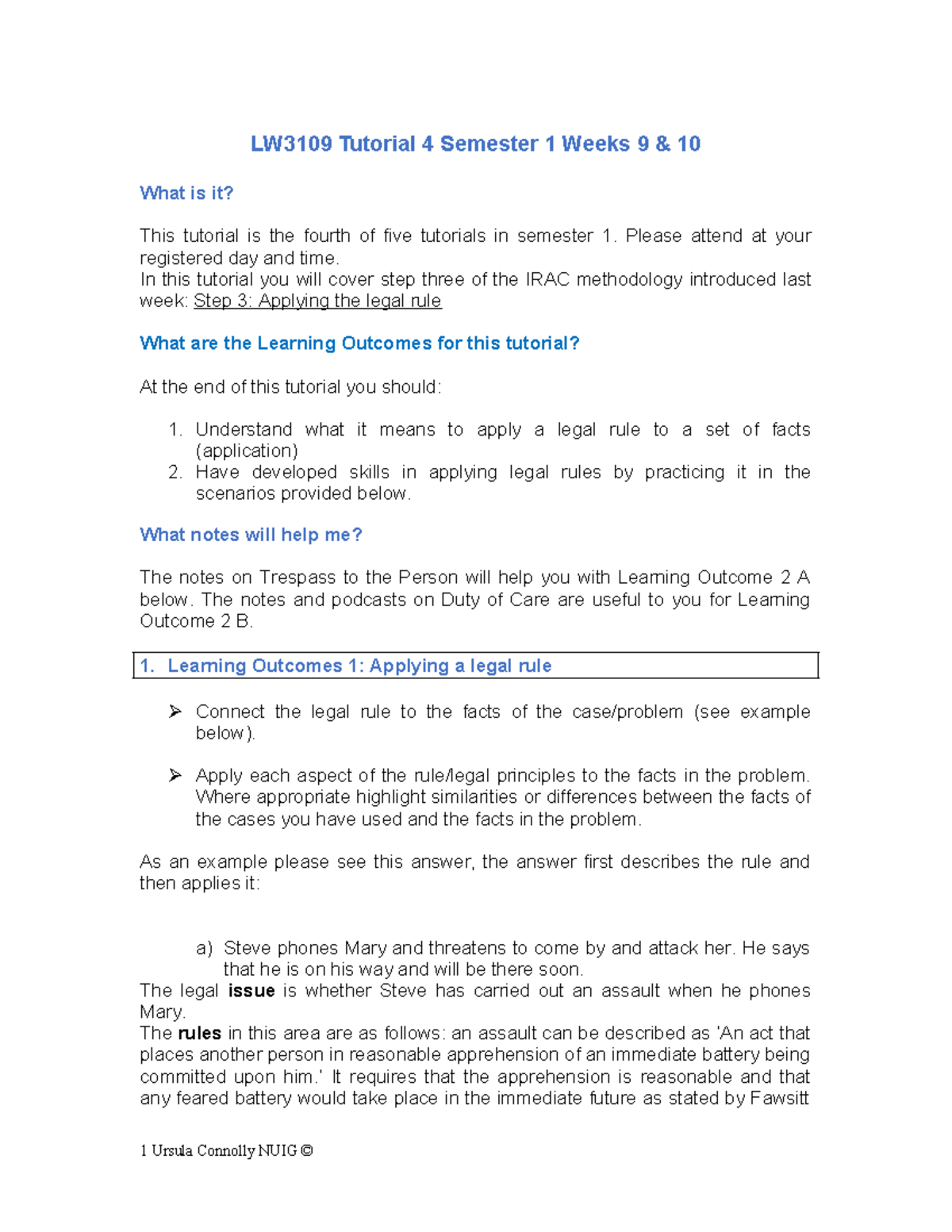 Tutorial 3 Weeks 9 and 10 LW3109 s1 - LW3109 Tutorial 4 Semester 1 Weeks 9 & 10 What is it? This ...