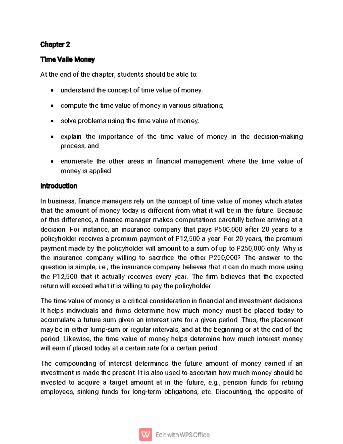 Chapter 2 - Financial Management Part II - Chapter 2 Time Valie Money ...