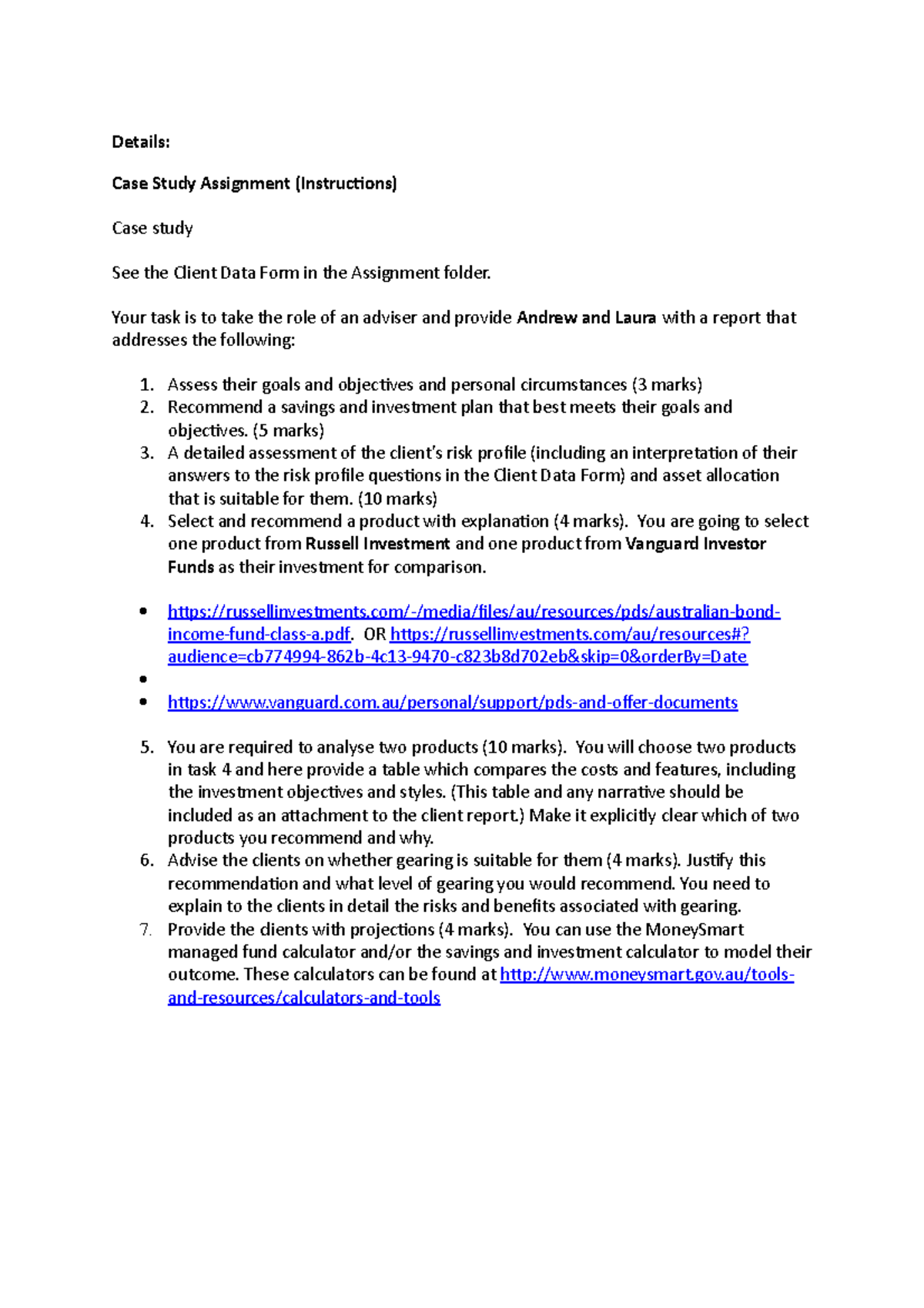 Assesment draft - Details: Case Study Assignment (Instructions) Case ...