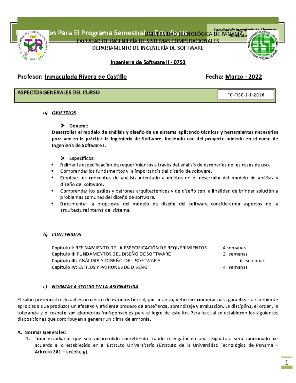 IS II 0753 Planificación Semestral - EStudiante- FC-FISC 2022 ...