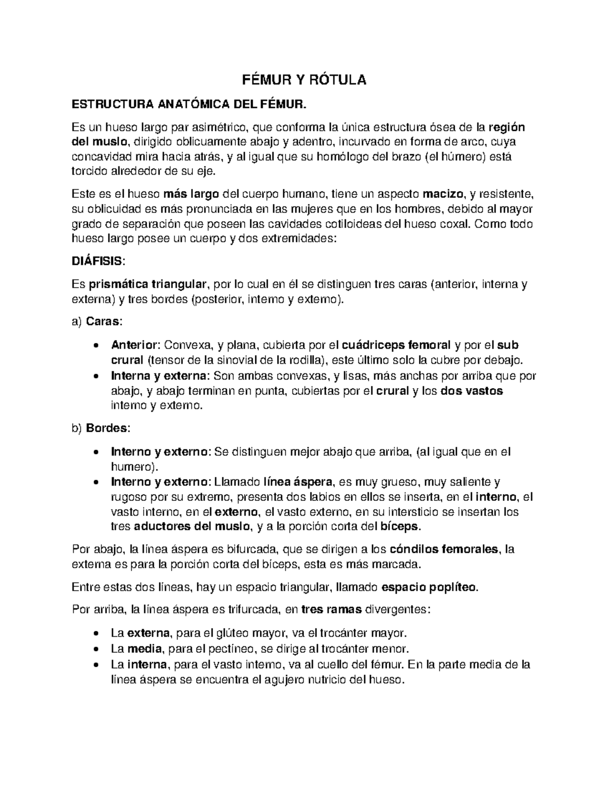 FÉMUR Y RÓTULA - UNIDAD 1 LOCOMOTOR, MORFOFISIOLOGIA 2 - FÉMUR Y RÓTULA ...