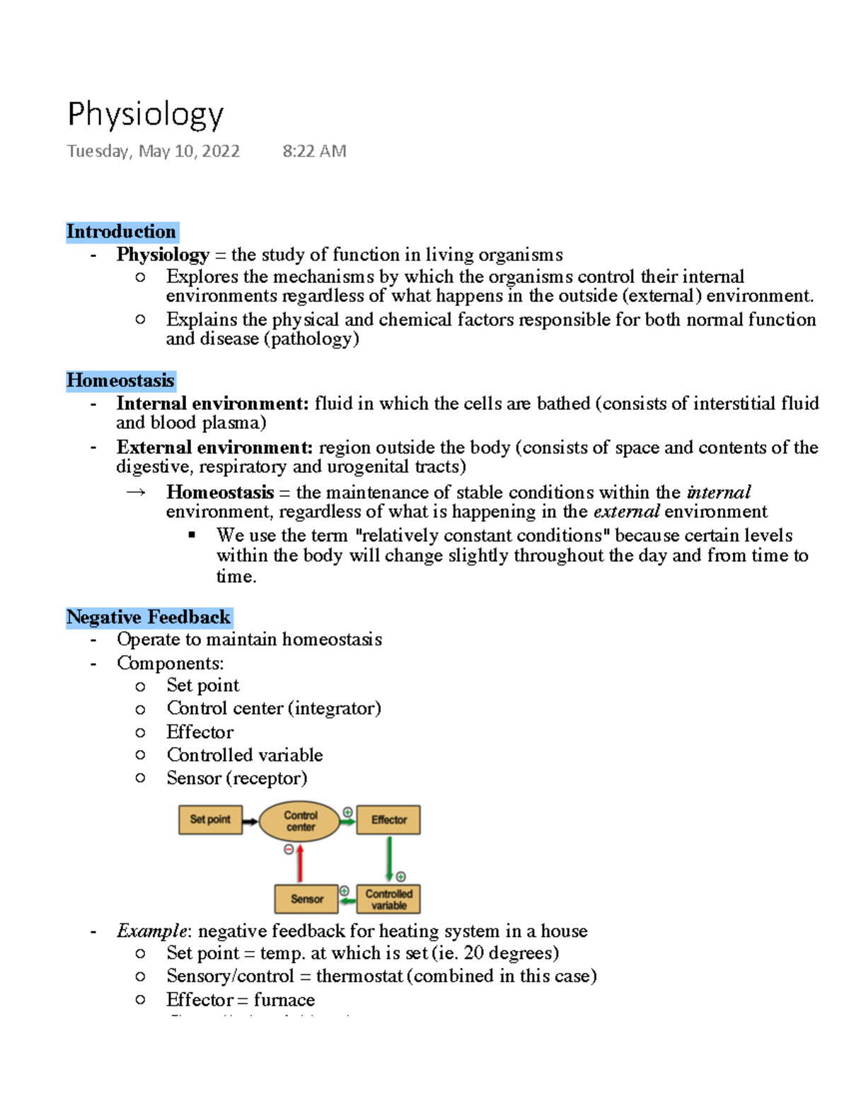 Physiology 2130 Module 1 - Introduction Physiology = the study of ...