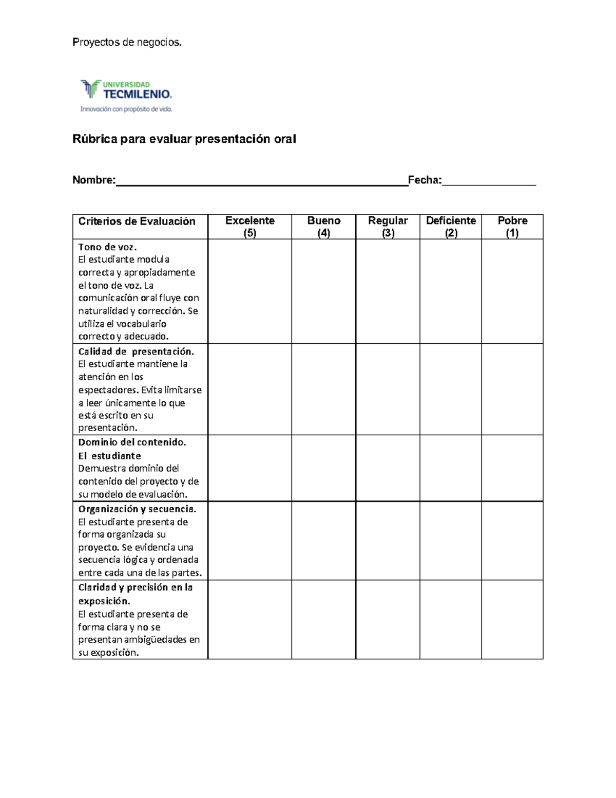 Rúbrica para evaluar presentación oral ksajeuw c k{p - Proyectos de ...