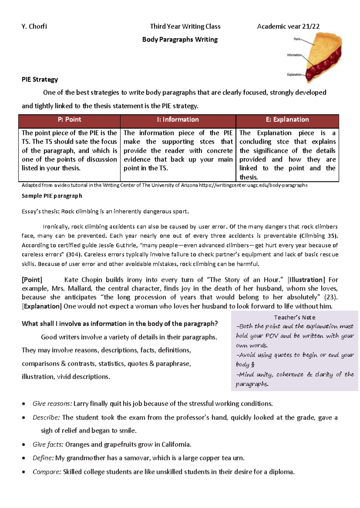 2. Body Paragraphs Writing - Y. Chorfi Third Year Writing Class ...