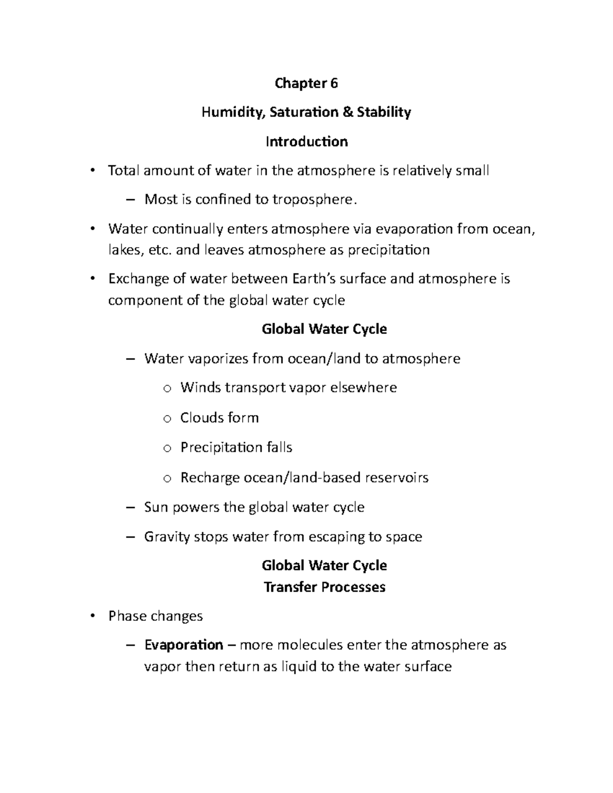 Introductiontoatmosphericsciencechapter 6notes - Chapter 6 Humidity ...