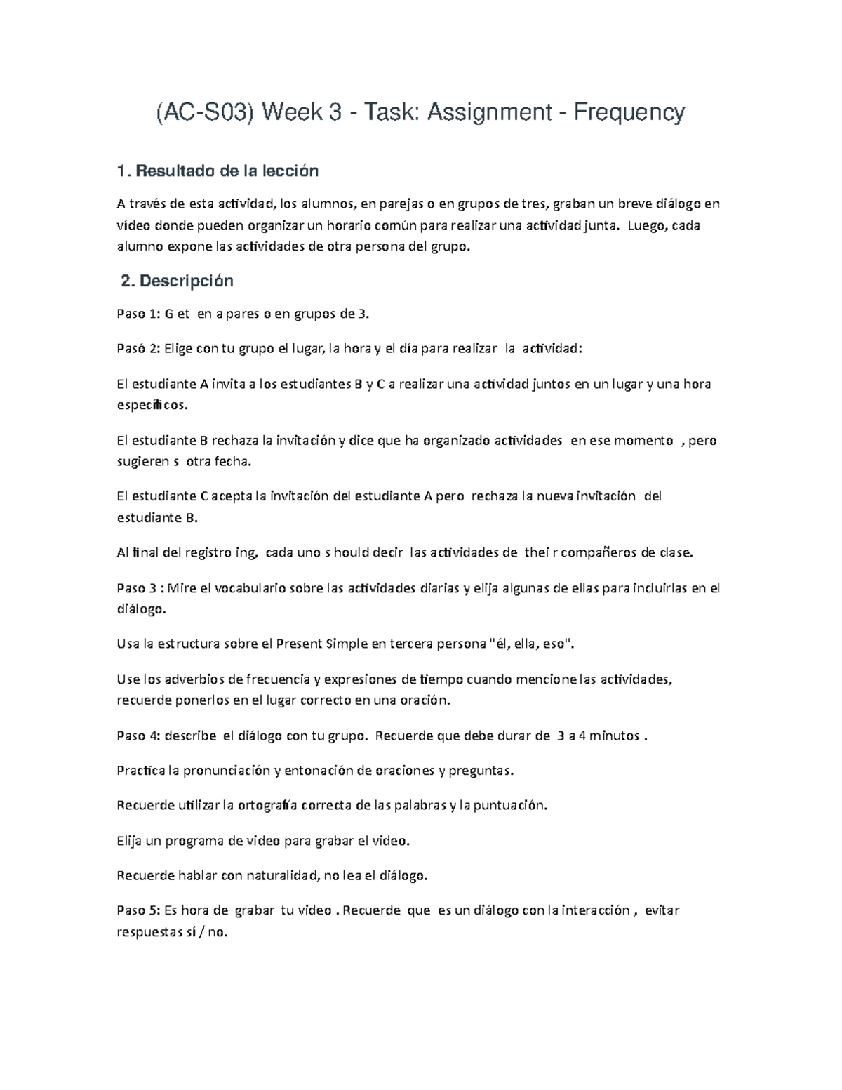 Nuevo Documento de Microsoft Word - (AC-S03) Week 3 - Task: Assignment - Frequency 1. Resultado ...