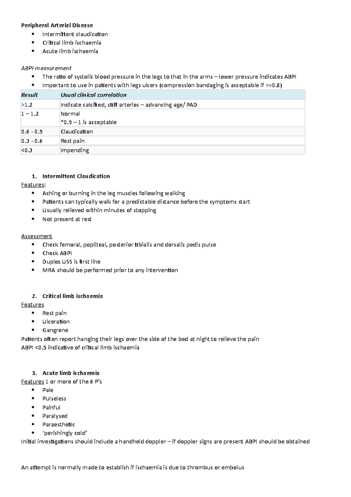 Peripheral Arterial Disease - Intermittent Claudication Features ...