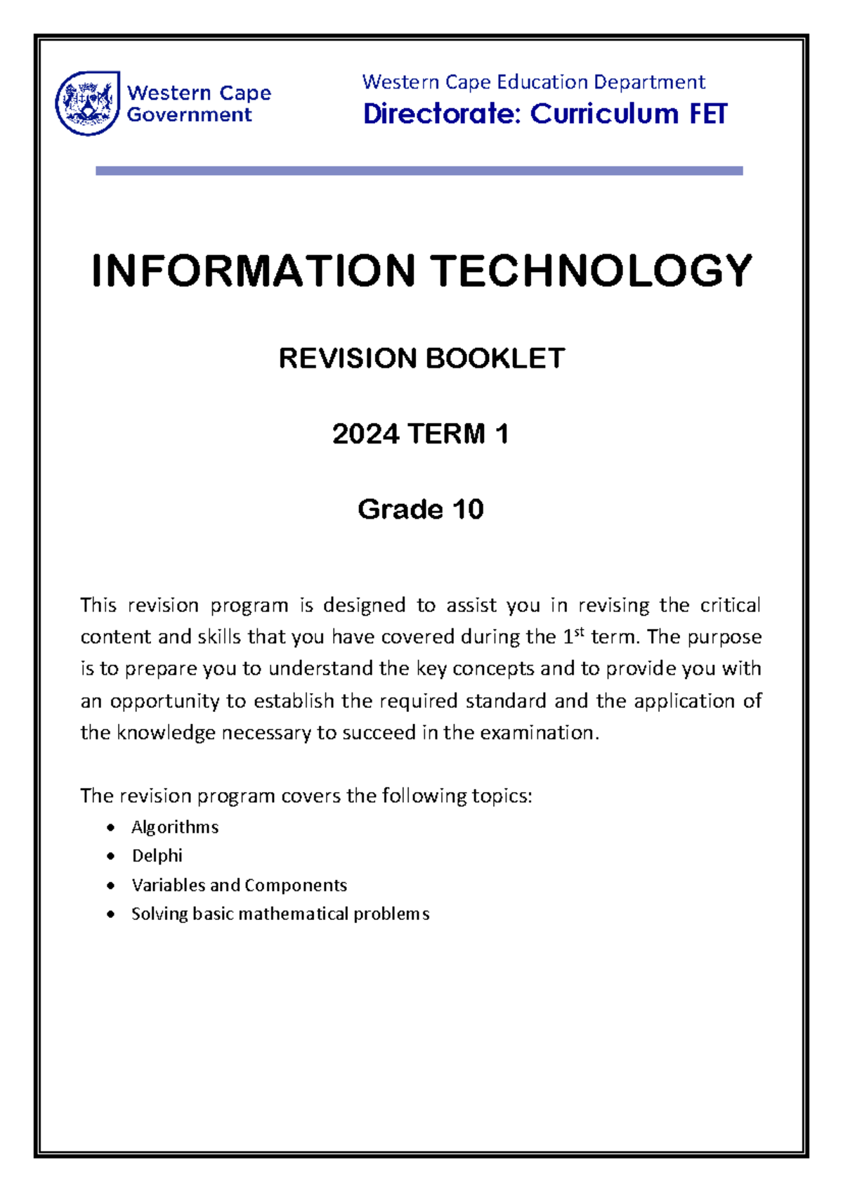 IT Practical Grade 10 Revision material Term 1 2024 - Western Cape ...