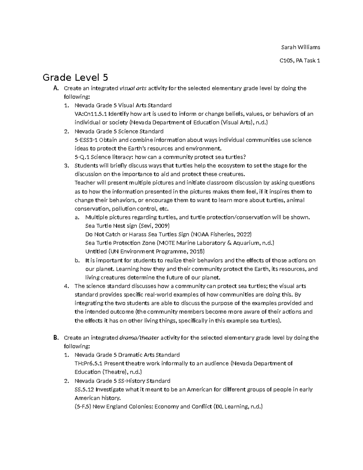 C105 - Task 1 (Passed) - Sarah Williams C105, PA Task 1 Grade Level 5 A ...