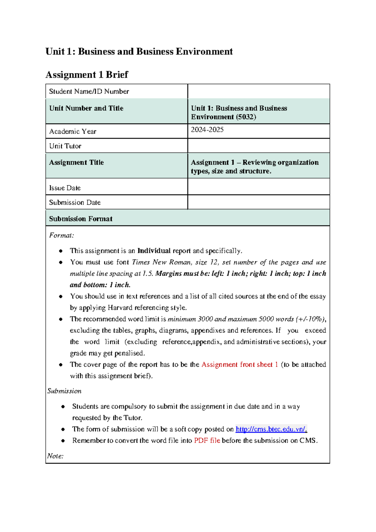 BBE-Assignment 1 - Organization reviews - Unit 1: Business and Business ...