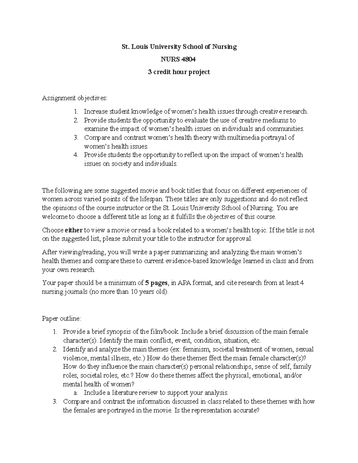 Final Project - St. Louis University School of Nursing NURS 4804 3 ...