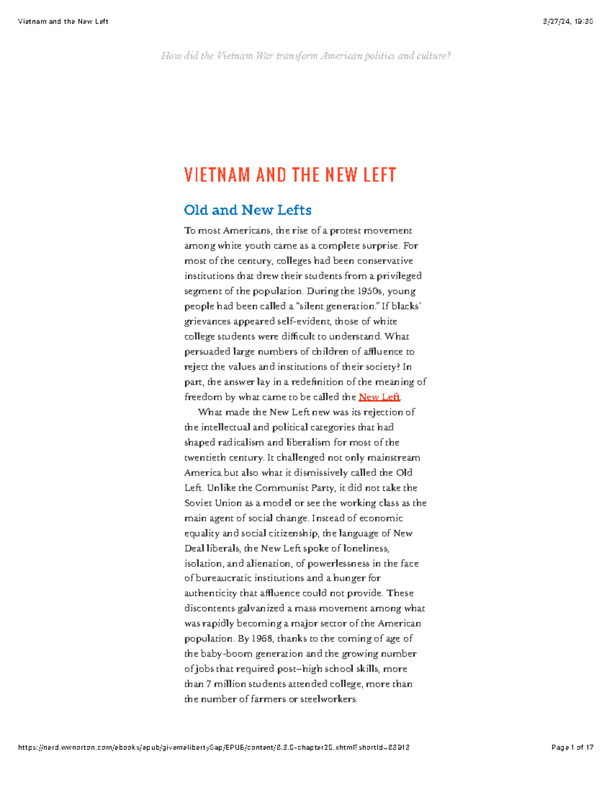 Vietnam and the New Left - V I E T N A M A N D T H E N E W L E F T Old ...