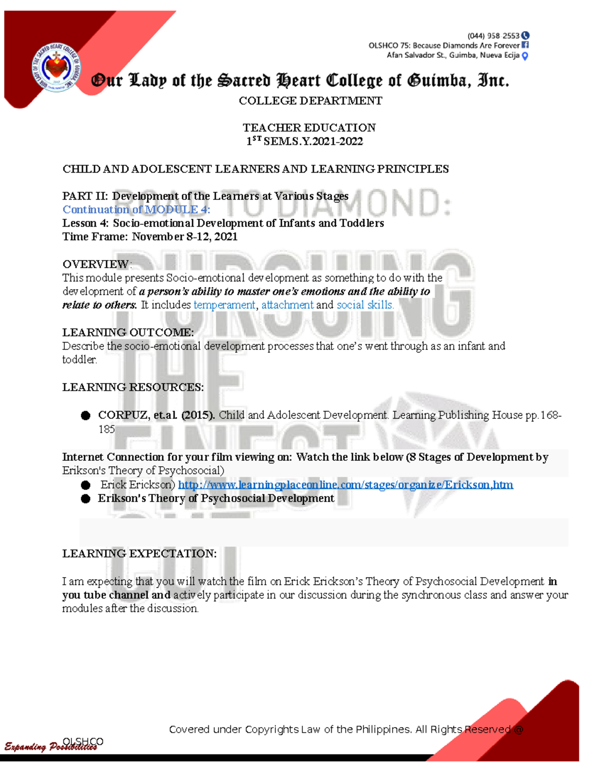 EDUC-1 Module 4(Lesson 4) - COLLEGE DEPARTMENT TEACHER EDUCATION 1 ST ...