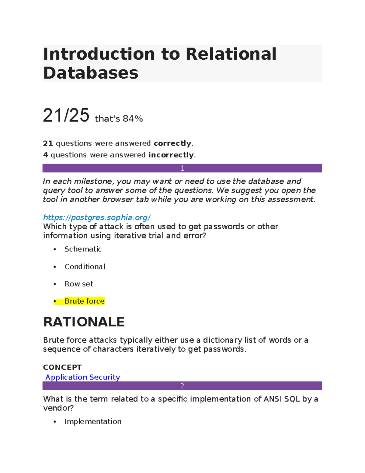 Introduction To Relational Databases Final Test Introduction To Relational Databases 2125