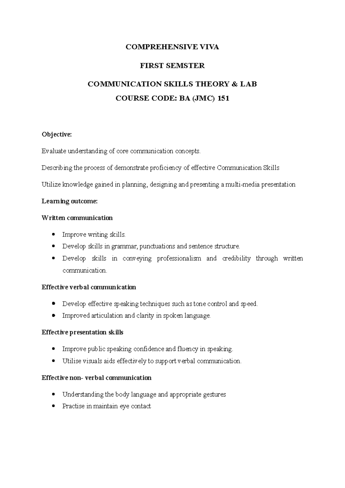 Comprehensive VIVA - COMPREHENSIVE VIVA FIRST SEMSTER COMMUNICATION ...