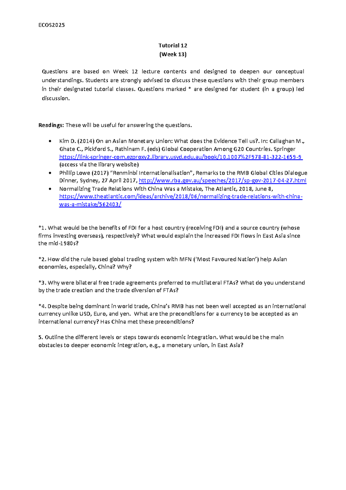 Tutorial 12 - ECOS2025 - USyd - Studocu