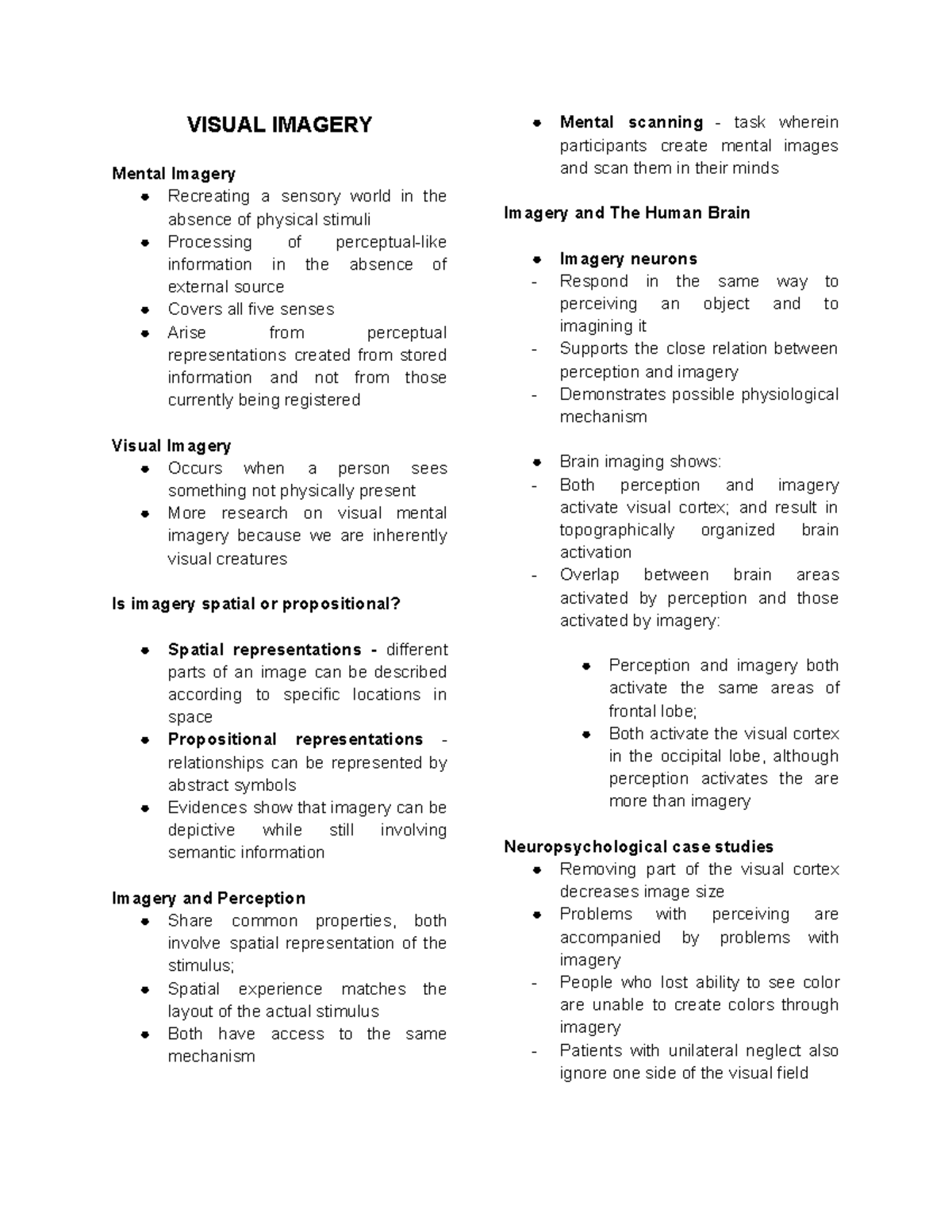 Cognitive Psychology Visual Imagery notes - VISUAL IMAGERY Mental ...