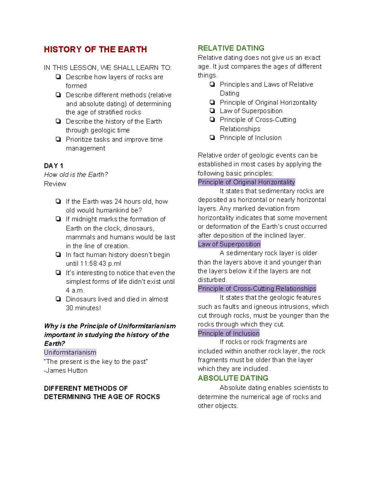 Earth Science (L5-L6) - History and Natural Hazards - HISTORY OF THE ...