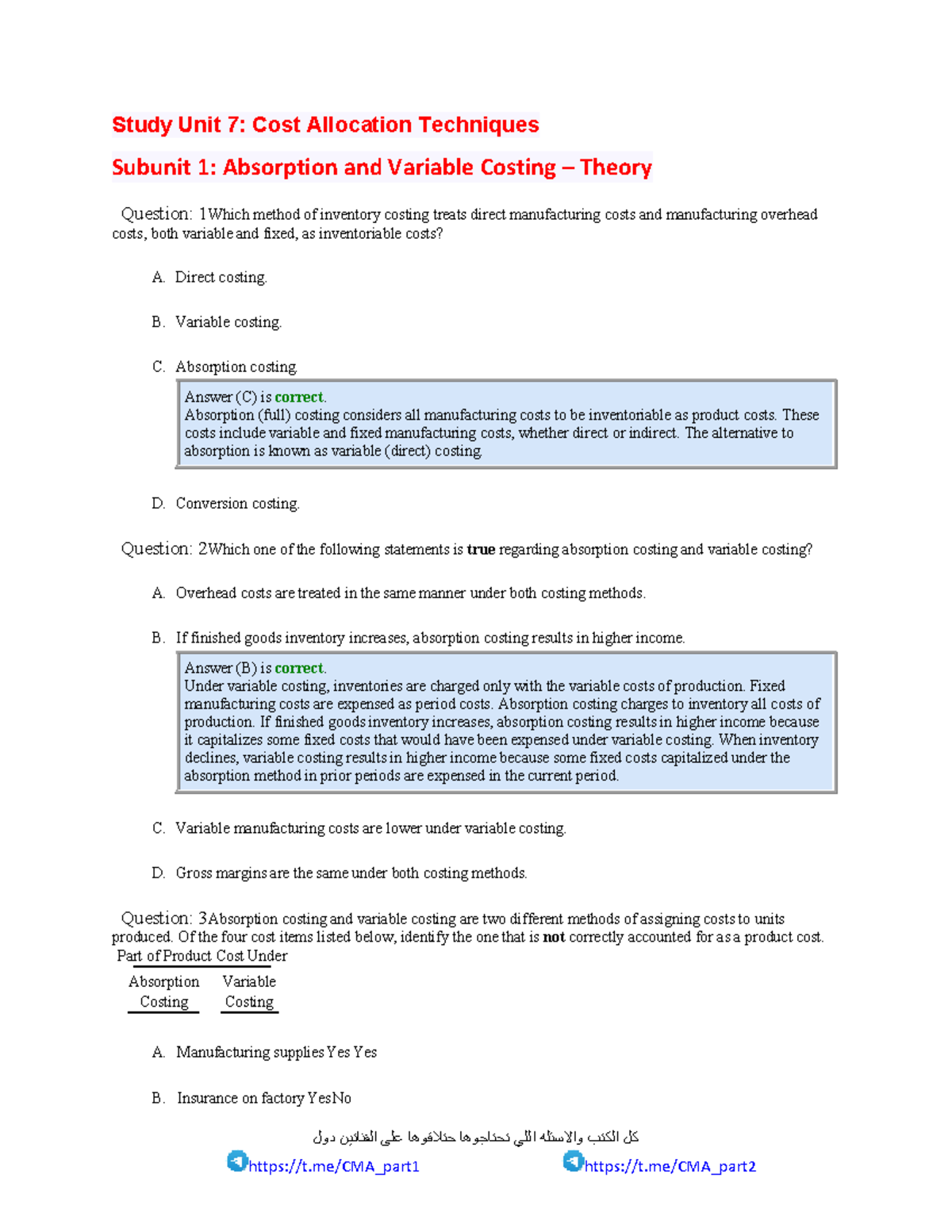 5 test Cma part 1 IMA GLEIM BOOK 2020 question - Specialized Accounting ...
