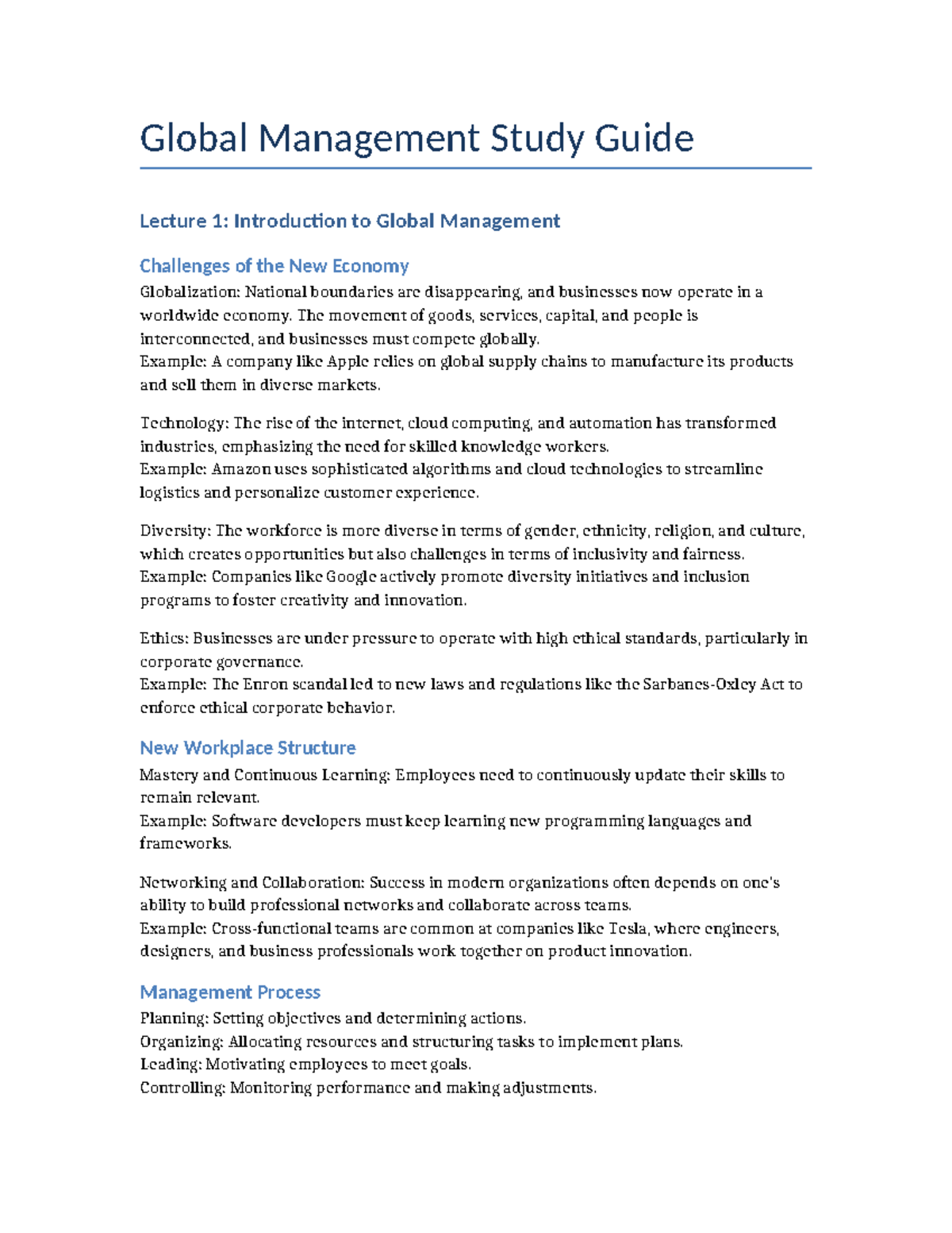 Global Management Study Guide - Global Management Study Guide Lecture 1 ...