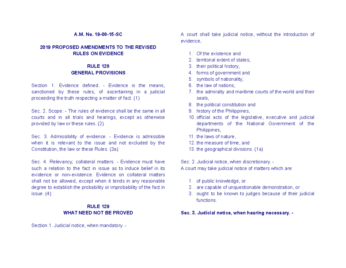 Rules OF Evidence Codal - A. No. 19-08-15-SC 2019 PROPOSED AMENDMENTS ...