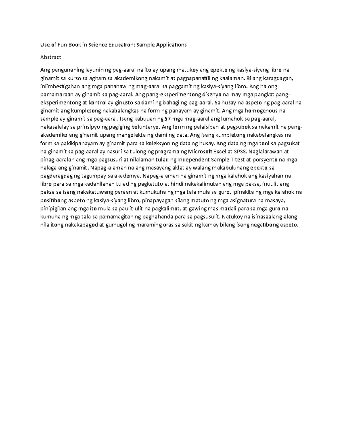 Pagsulat NG Abstrak BOOK - Use of Fun Book in Science Education: Sample ...