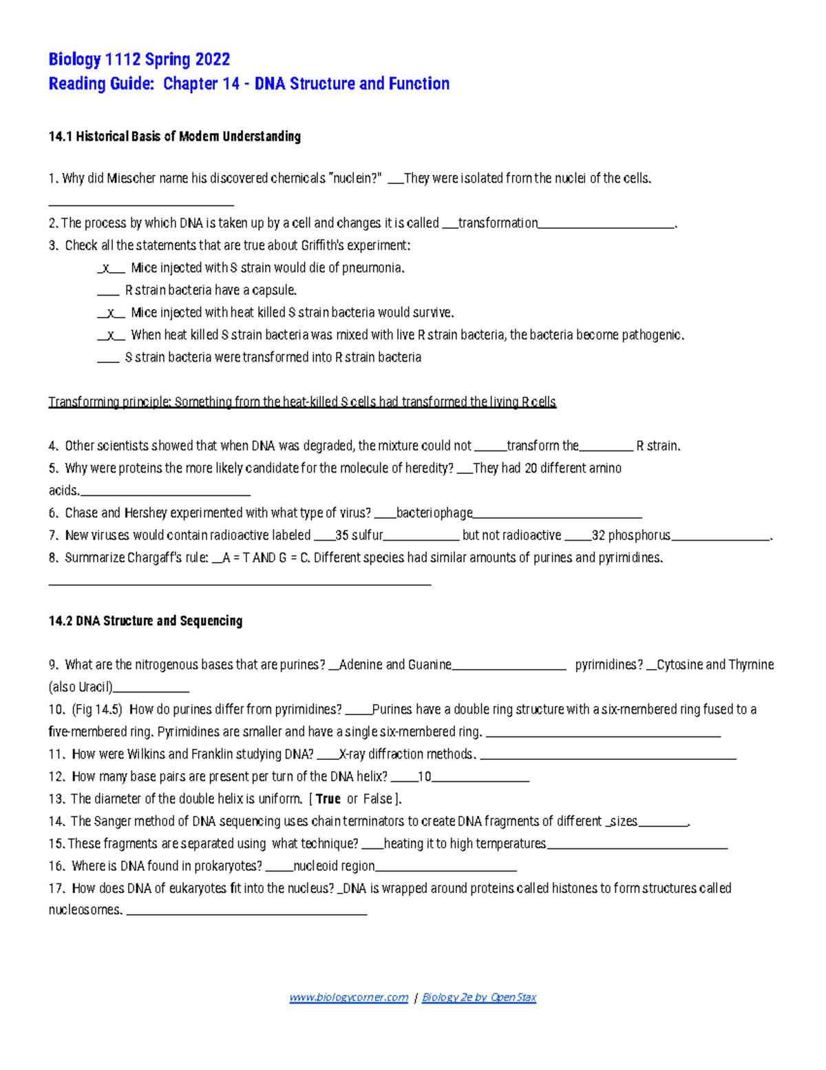 Reading Guide Chapter 14.1 - 14 - Biology 1112 Spring 2022 Reading ...