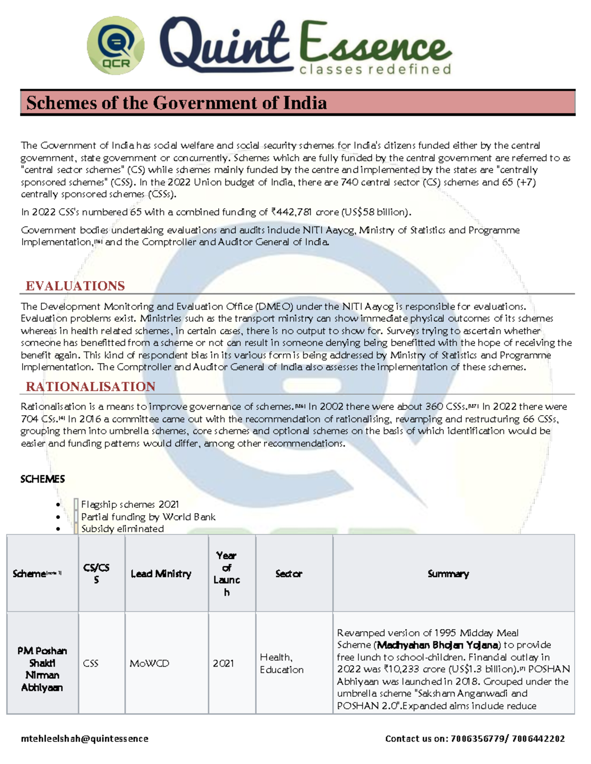 Schemes of goi - Schemes of the Government of India The Government of ...