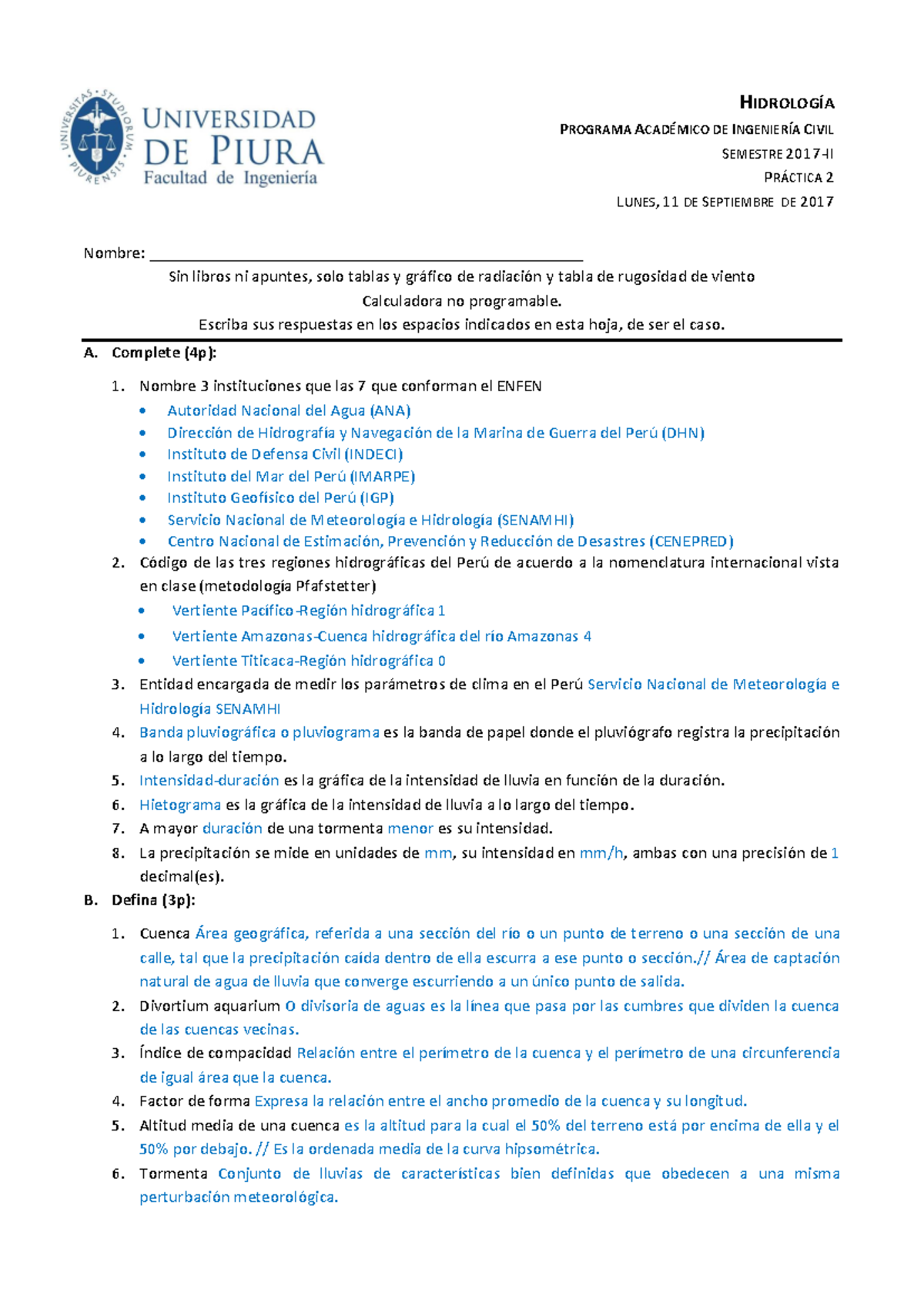 P2 HDL 2017 II -Solución-1 - HIDROLOGÍA PROGRAMA ACADÉMICO DE ...