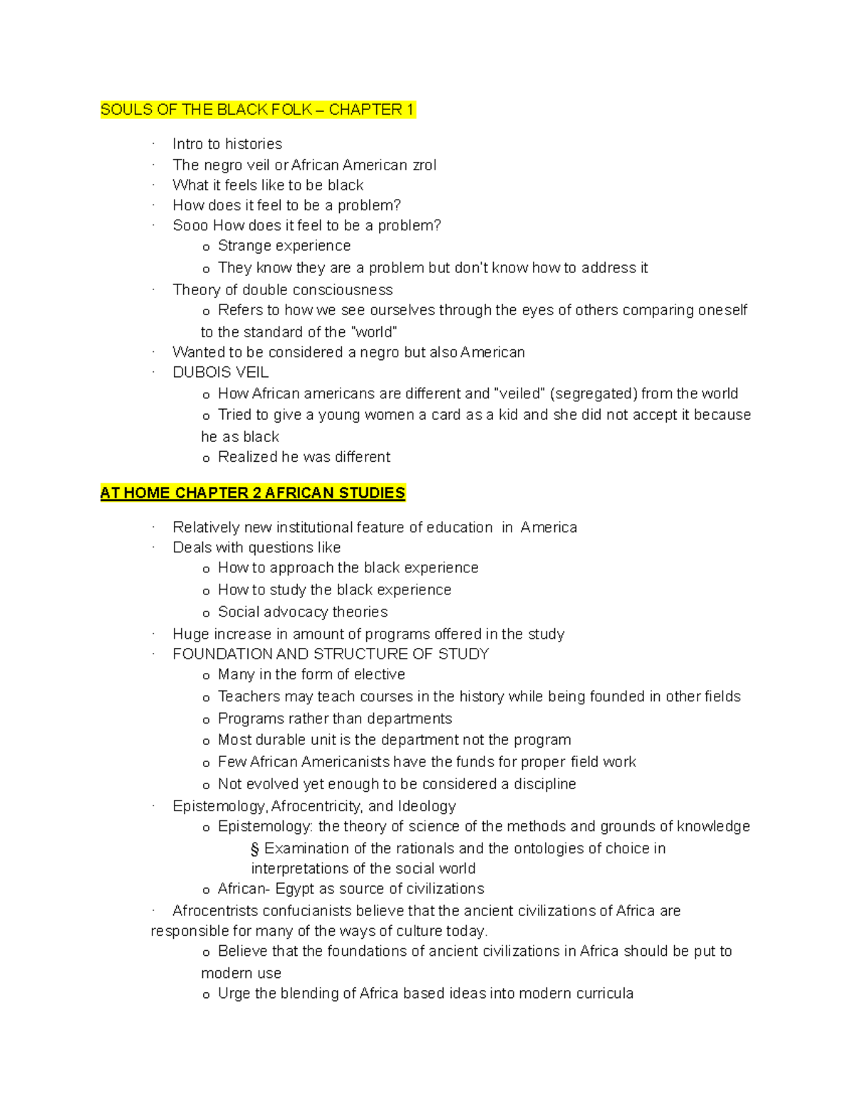 BAMS110 1 - Chapter's 1-2 notes - SOULS OF THE BLACK FOLK – CHAPTER 1 ...