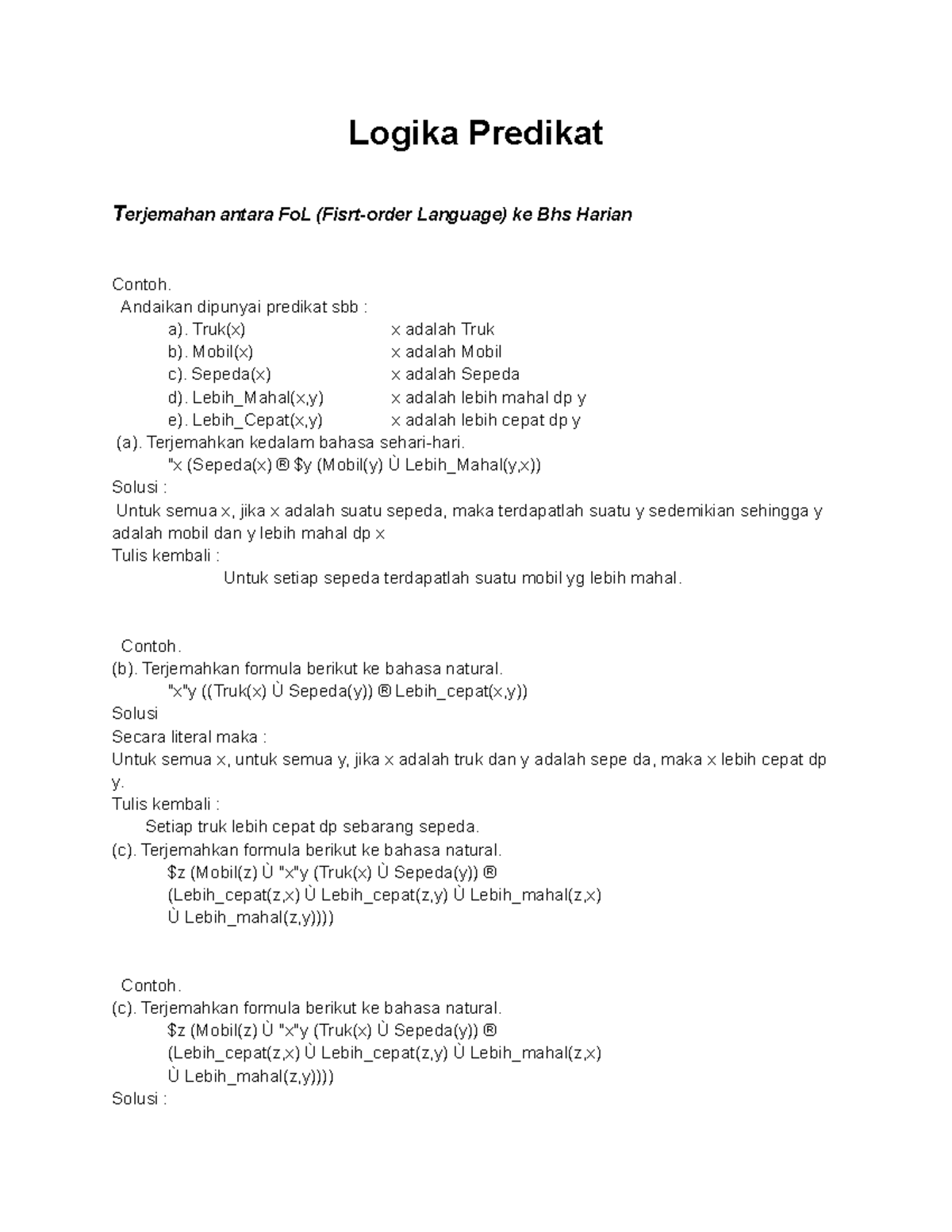 Rangkuman Logika Predikat Bagian 3 - Logika Predikat Terjemahan antara ...