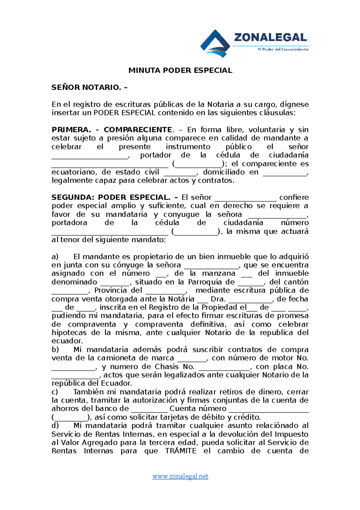 2.107. Poder Especial - practicas profesionales - MINUTA PODER ESPECIAL ...