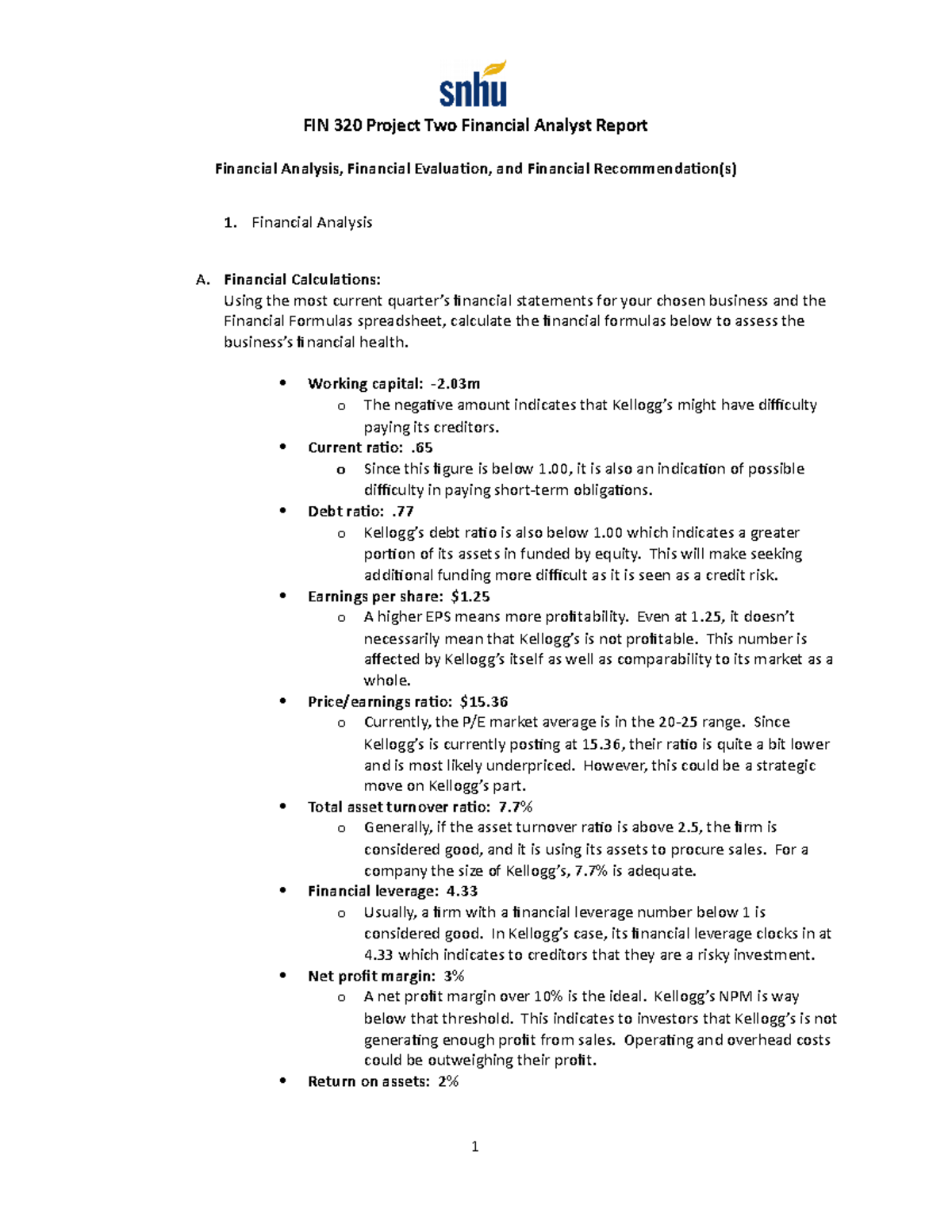 Fin320 p2 far - Project 2 - FIN 320 Project Two Financial Analyst ...