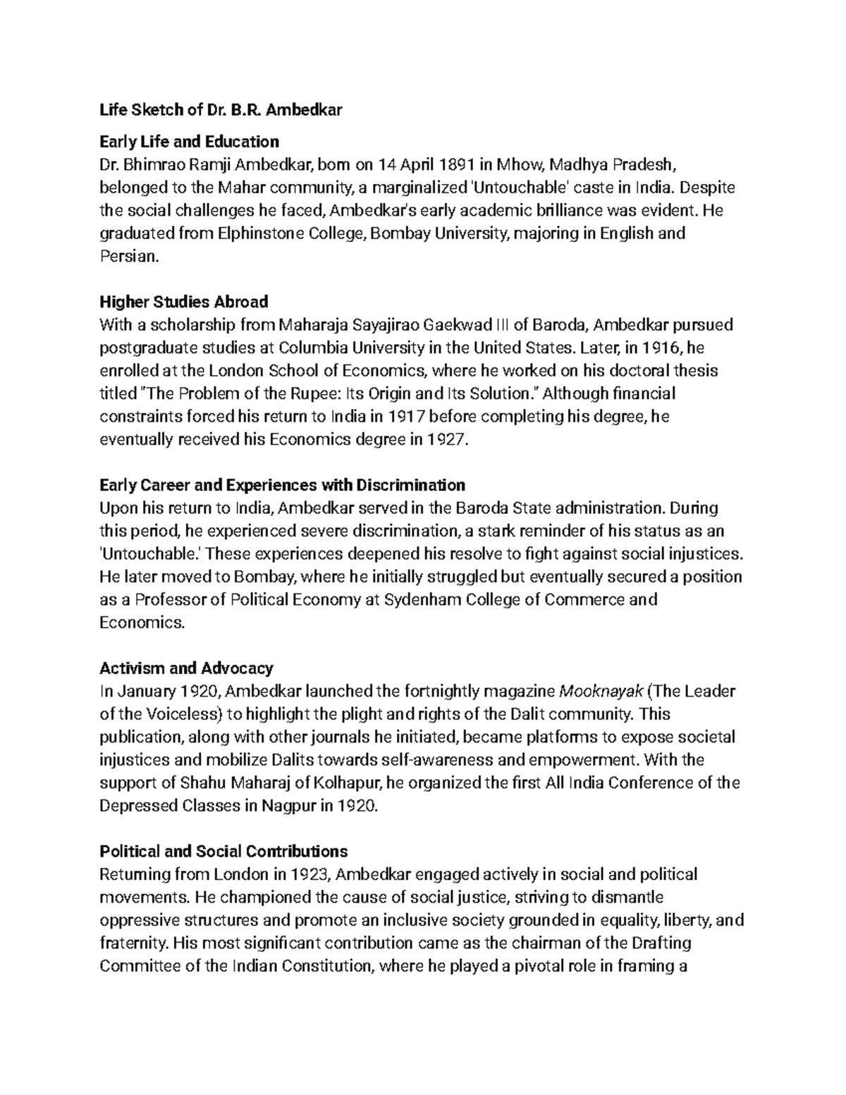Ambedkar - Life Sketch of Dr. B. Ambedkar Early Life and Education Dr ...