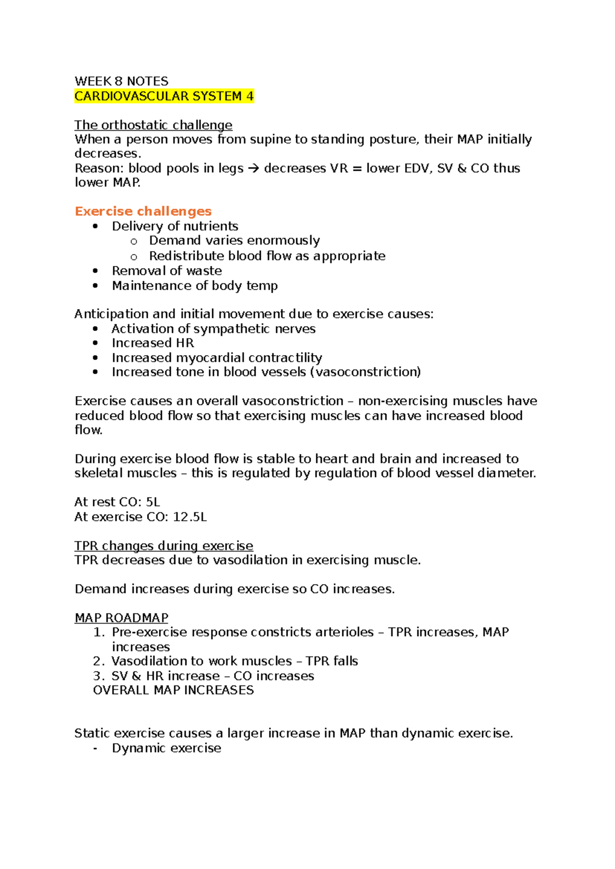 Wk 8 notes - cardiovascular & renal function - WEEK 8 NOTES ...