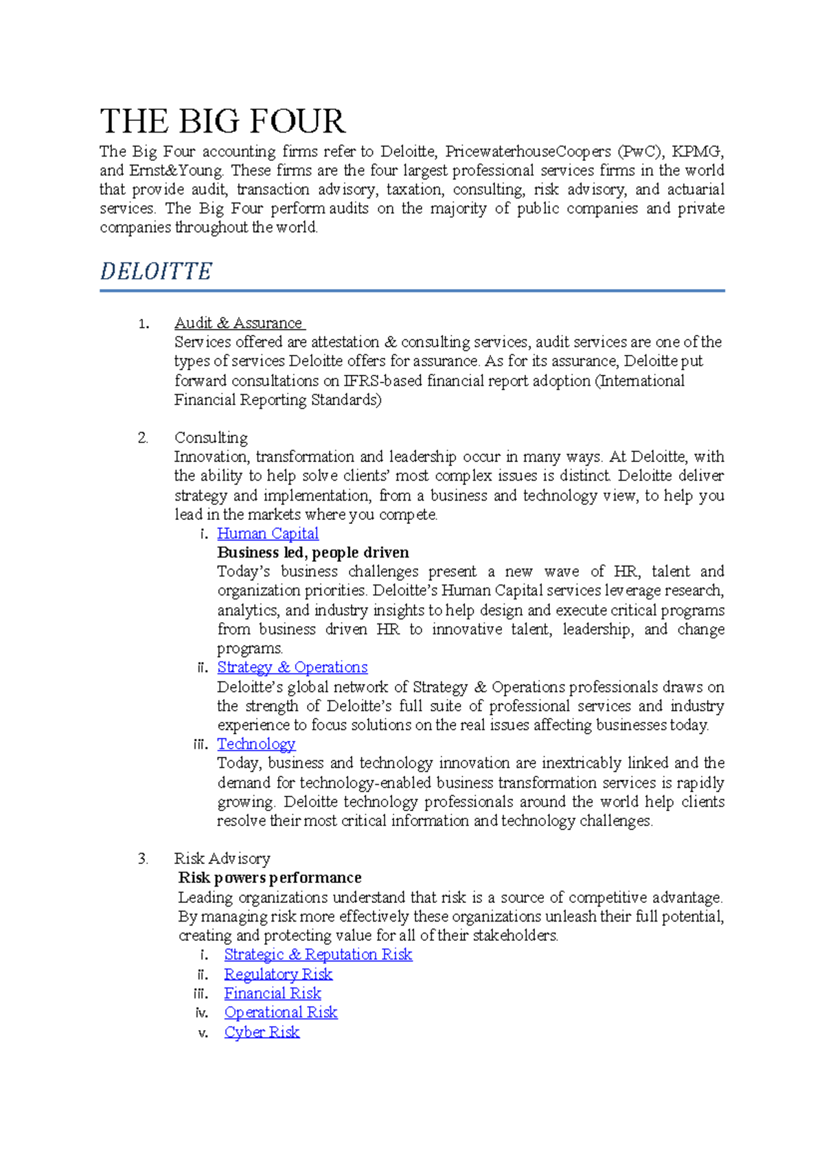 The Big Four Accounting Firms - THE BIG FOUR The Big Four accounting ...