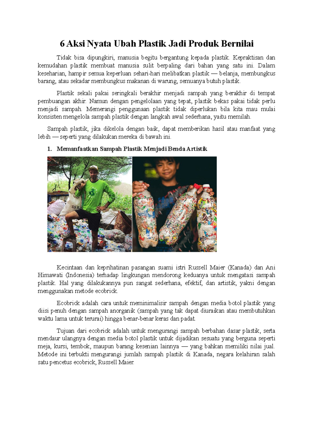 Artikel 1 - jjjkn - 6 Aksi Nyata Ubah Plastik Jadi Produk Bernilai ...