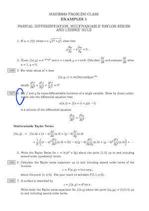 Problem Set 1 solutions and question - MATH2018 - Studocu