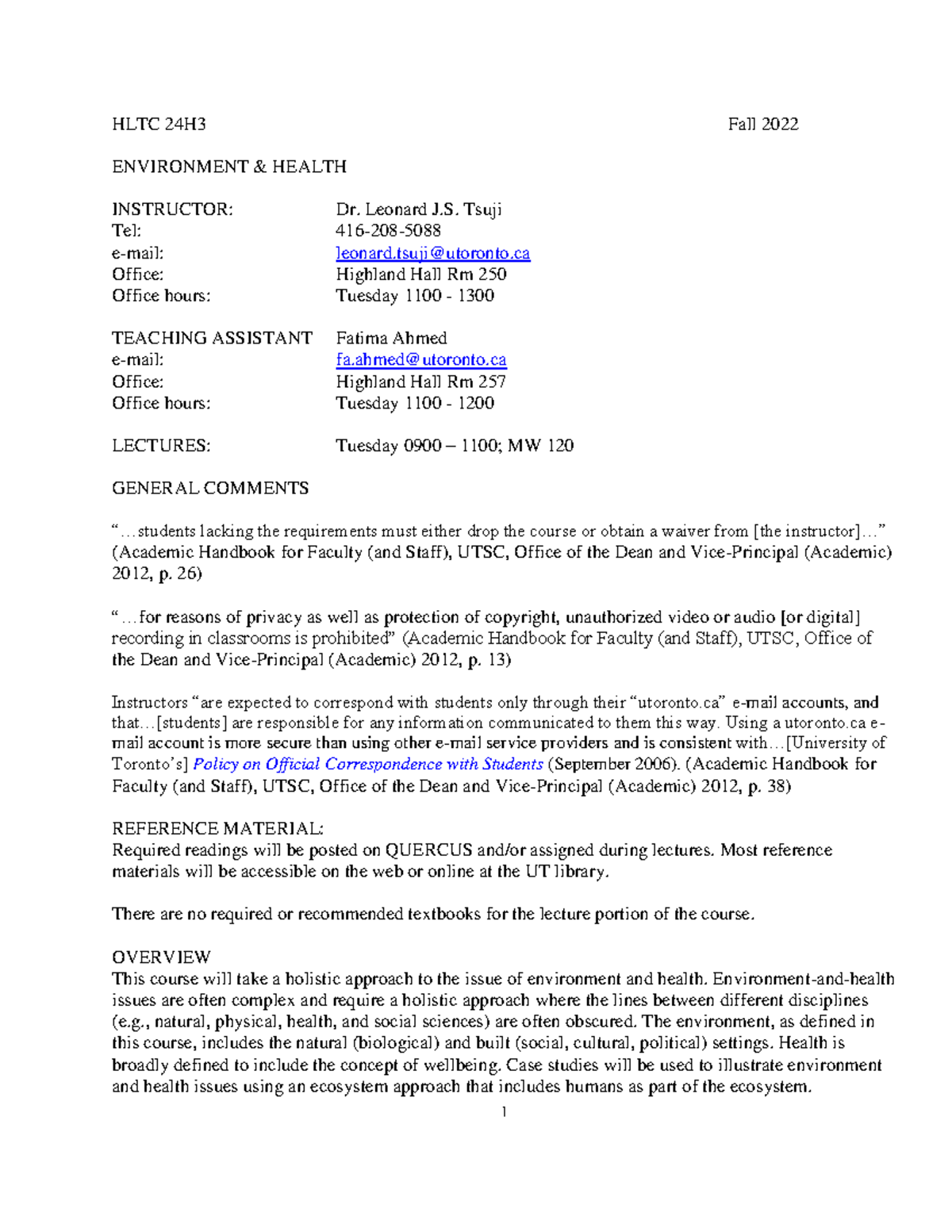 HLTC 24H3 outline fall 2022 fin 4 - HLTC 24H3 Fall 2022 ENVIRONMENT ...