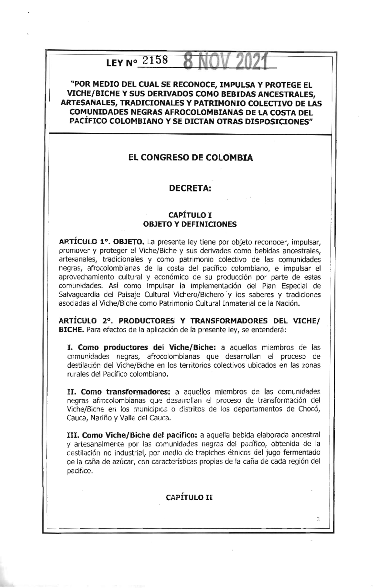 LEY 2158 DEL 8 DE Noviembre DE 2021 Ley del Viche - LEY N° 2158 f~ ¡Me ...