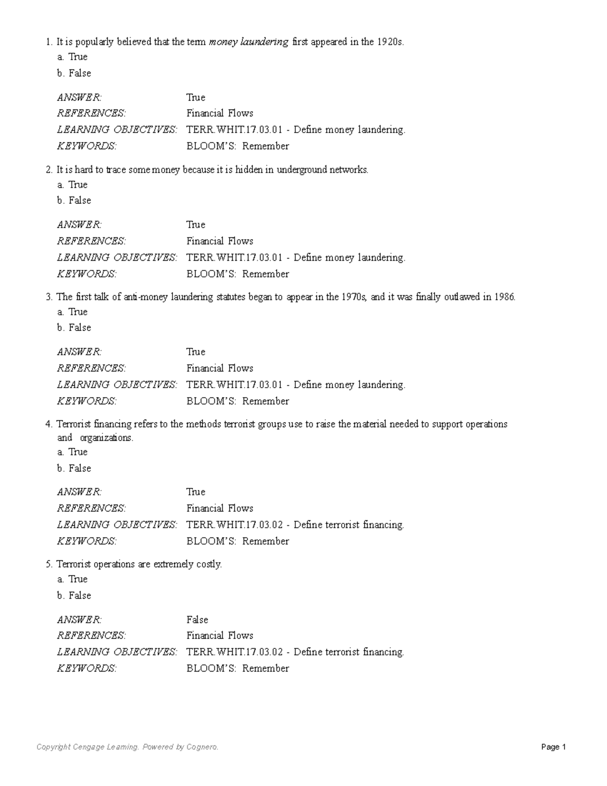 Chapter 03 Terrorist Financing and Money Laundering - Copyright Cengage ...