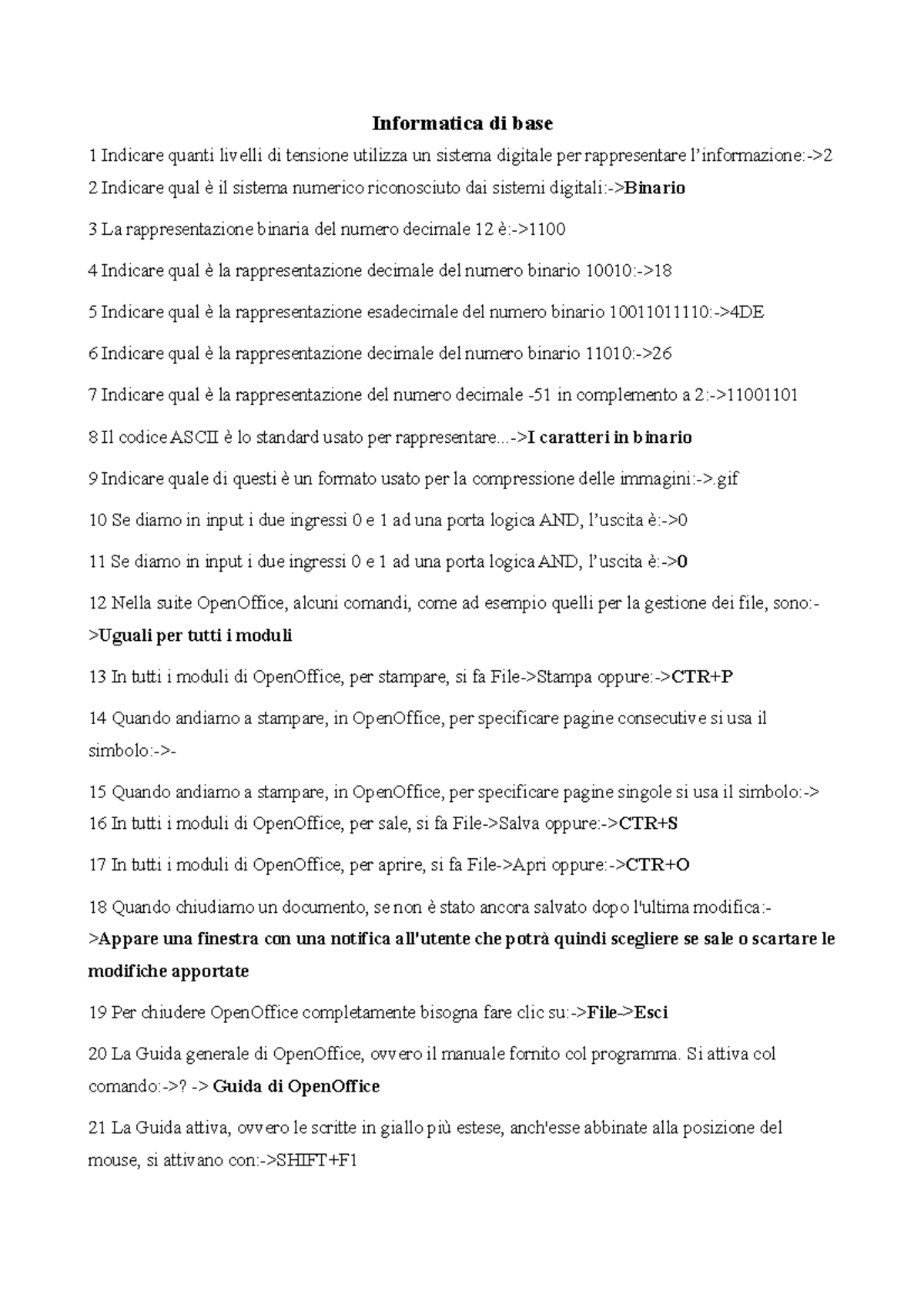 Informatica di base - domande esami - Informatica di base 1 Indicare quanti livelli di tensione ...