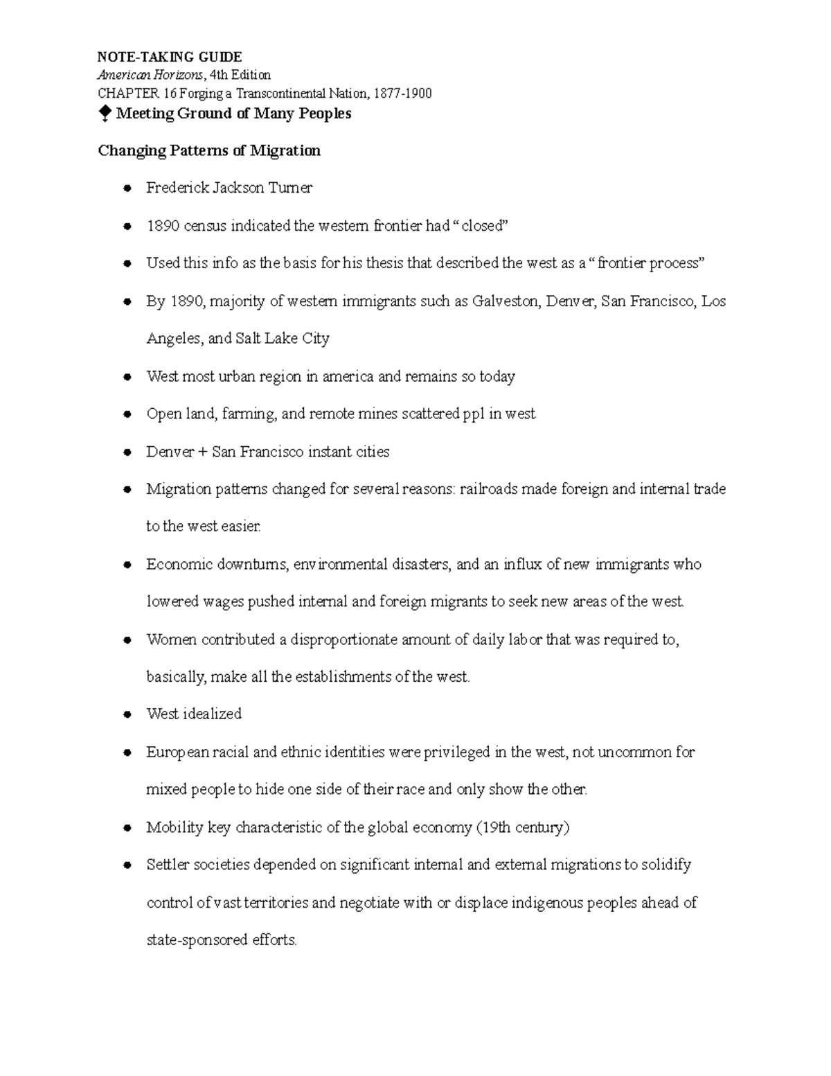 Chapter 16 Notes HIST 102 - American Horizons, 4th Edition CHAPTER 16 ...