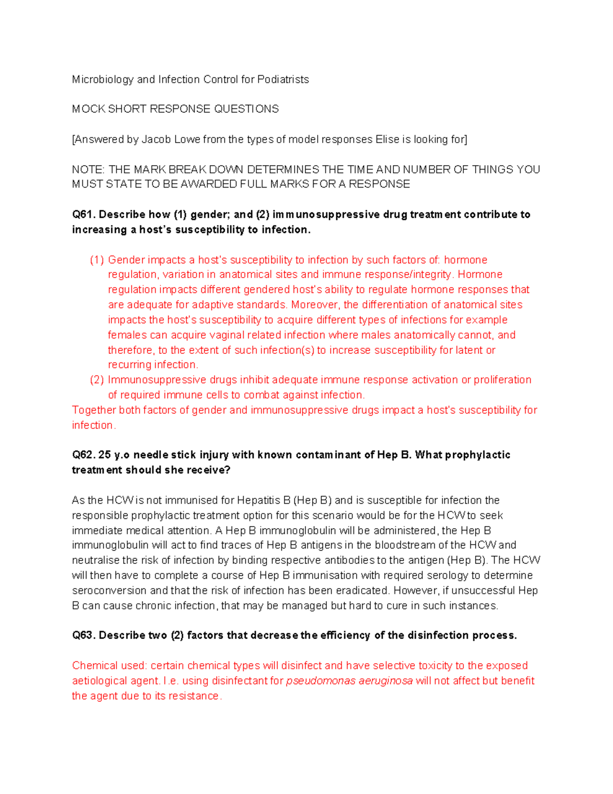 Microbiology and Infection Control for Podiatrists Weekly Study Notes ...