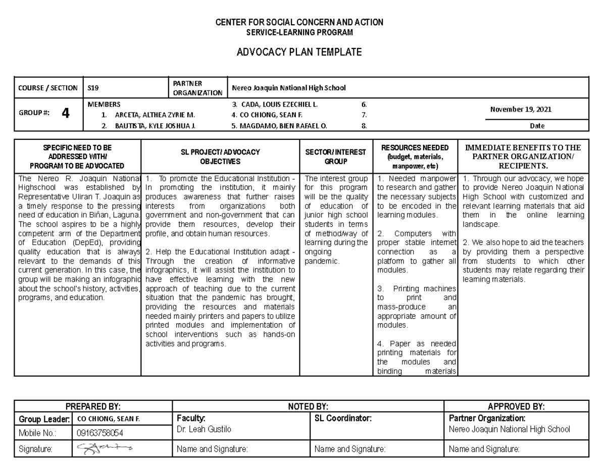 GEPCOMM_AdvocacyPLAN - CENTER FOR SOCIAL CONCERN AND ACTION SERVICE ...