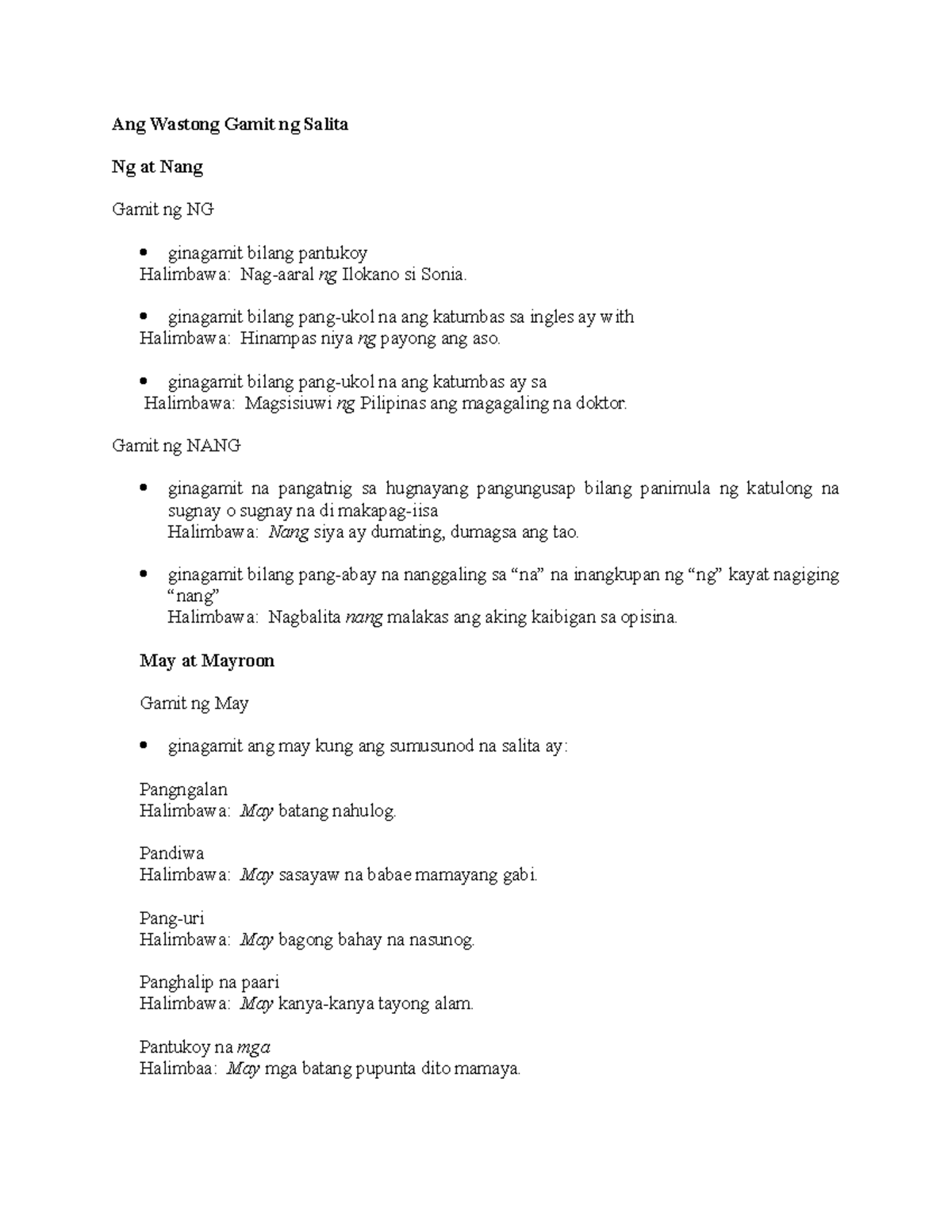 Ang Wastong Gamit ng Salita - ginagamit bilang pang-ukol na ang ...