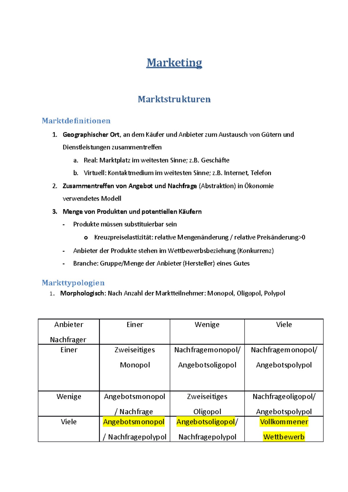 3) Marktstrukturen (f) - Marketing Marktstrukturen Marktdefinitionen 1 ...