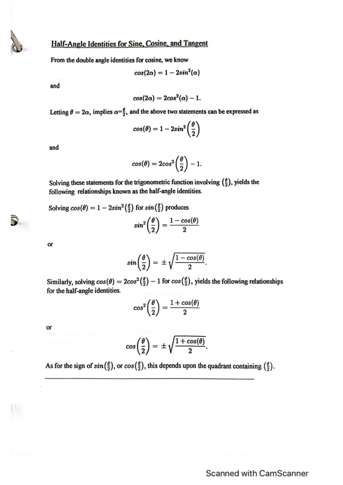 Math 132 Half Angle - MATH 132 - Studocu